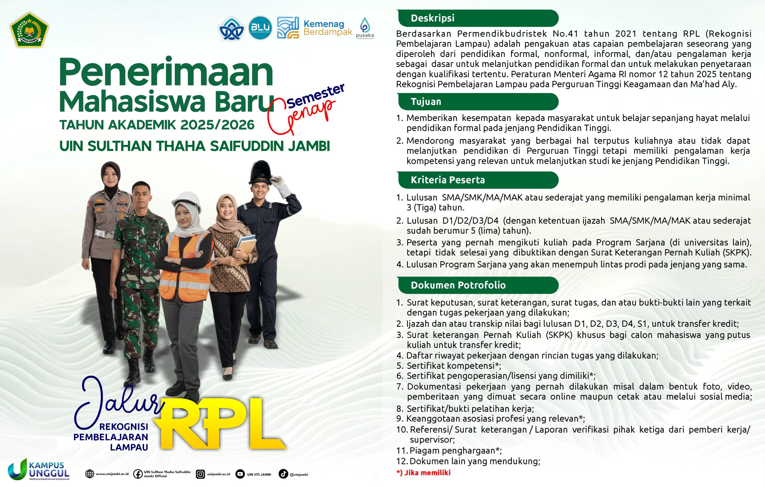 Jalur RPL Jenjang Sarjana - PMB UIN Jambi